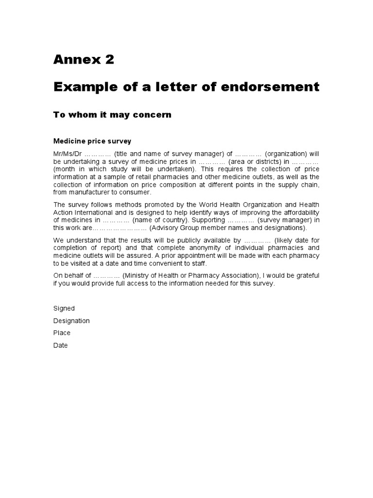 Annex 2 EN Example Letter of Endorsement | PDF