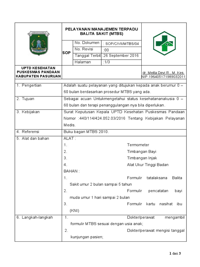 P. Sop Pelayanan MTBS Oke | PDF