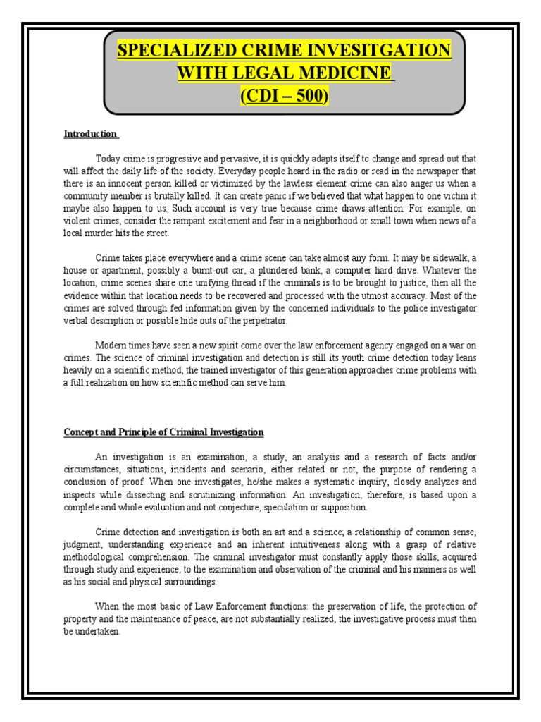CDI-500 Specialized Crime Investigation and Legal Medicine | PDF | Rape ...