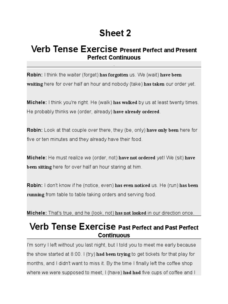 Verb Tense Exercises: Perfect Forms | PDF