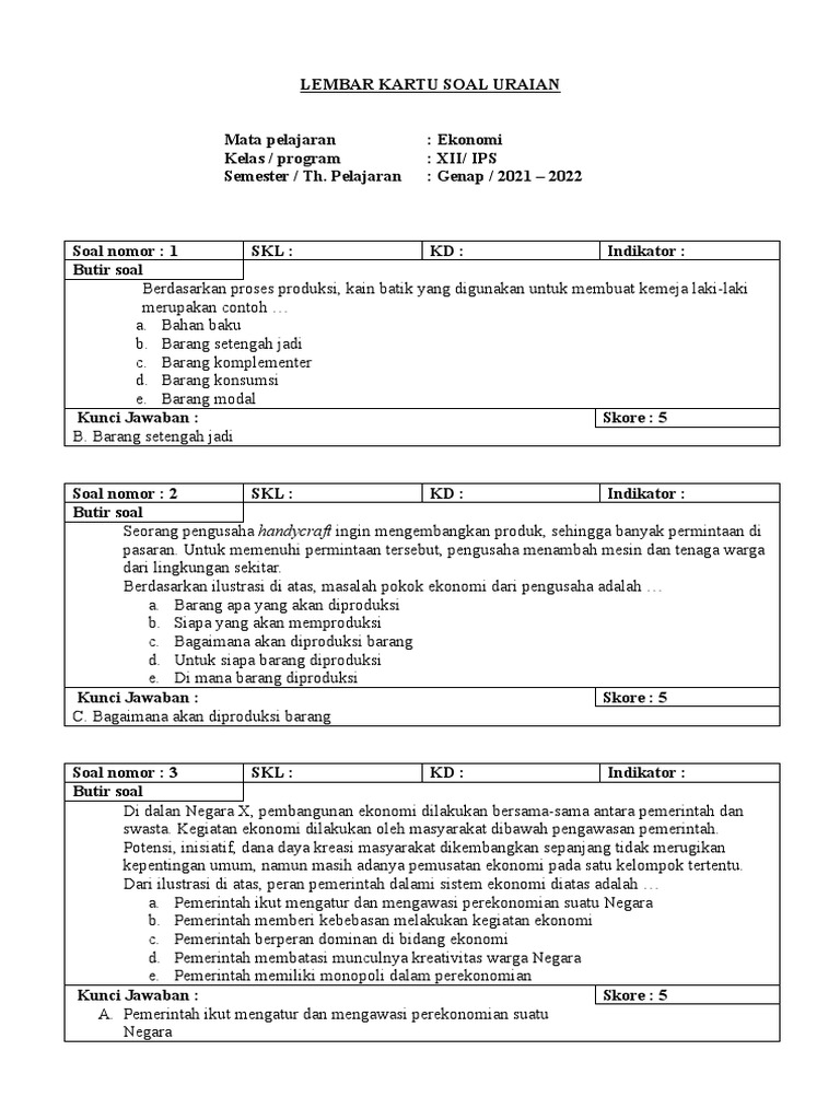 KARTU SOAL USP Eko XII IPS | PDF