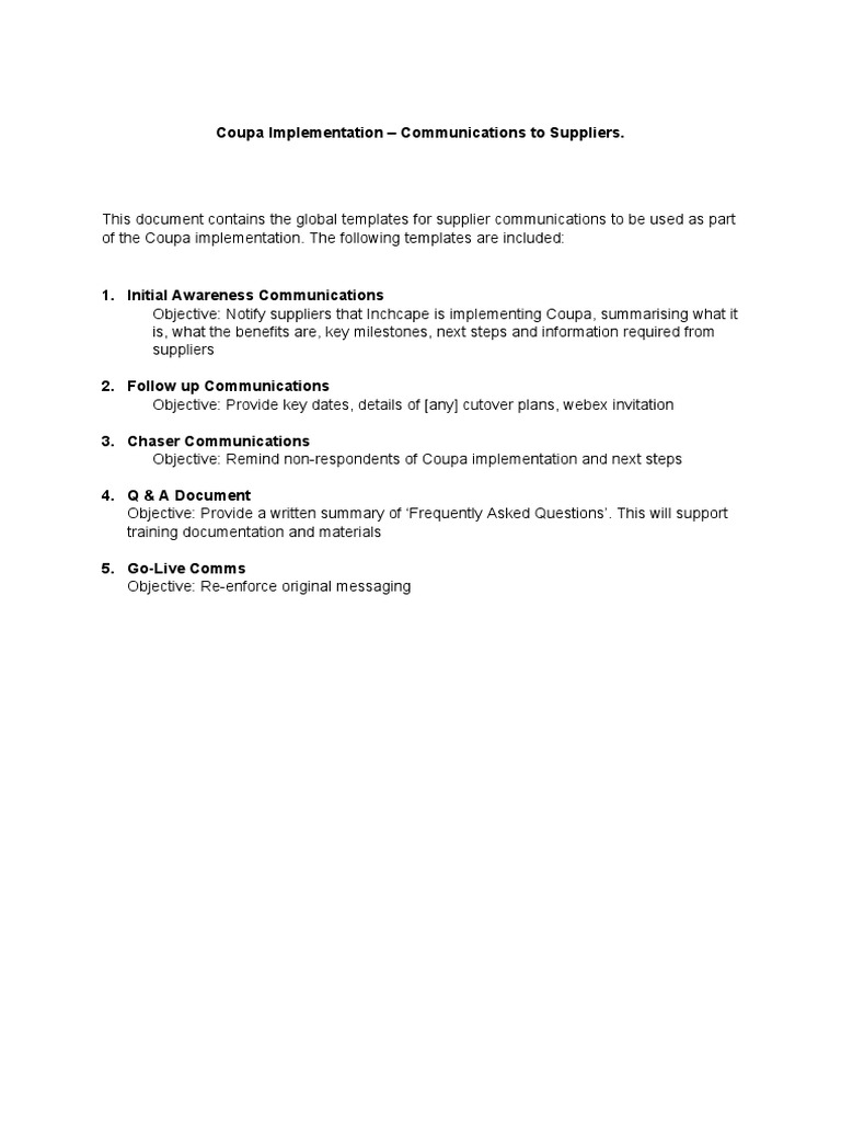Global Templates for Supplier Communications Regarding the Upcoming ...