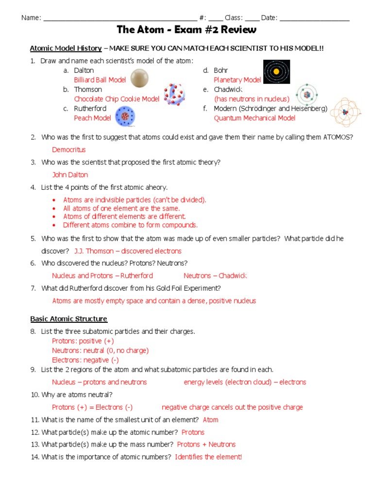 The Atom Exam 2 Review - ANSWER KEY | PDF | Atoms | Isotope