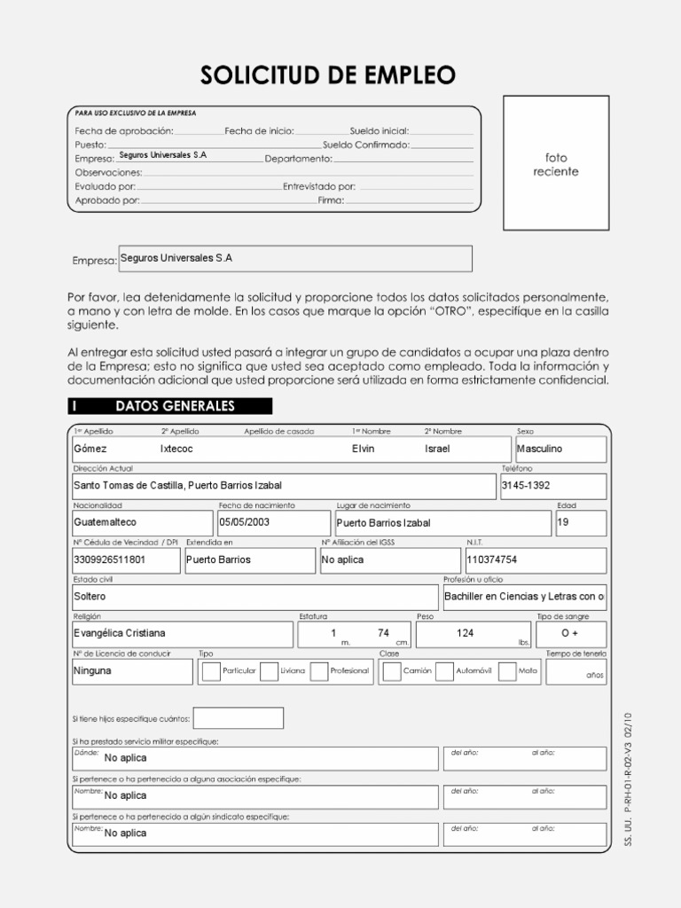 EDITABLE Solicitud Empleo (OCTOK) | PDF