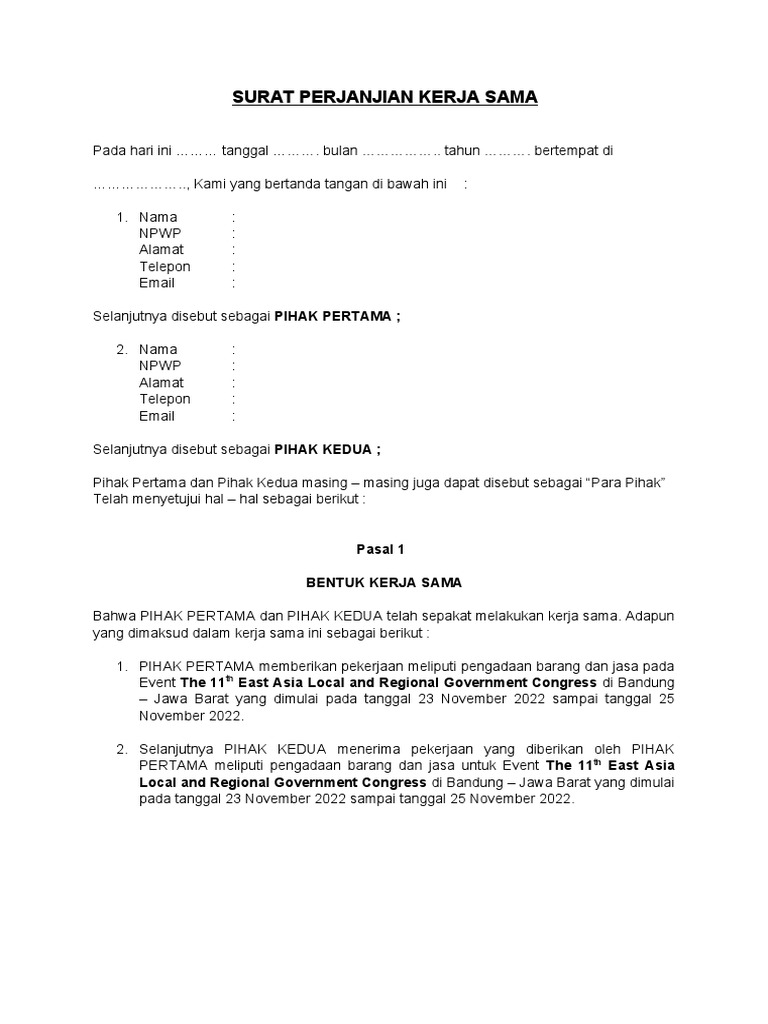 SURAT PERJANJIAN KERJASAMA PT - GPM Dan PT - KEM | PDF
