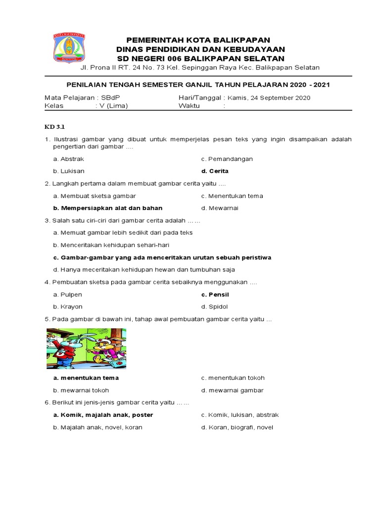 SOAL SBDP KELAS 5 PTS SEM 1 | PDF