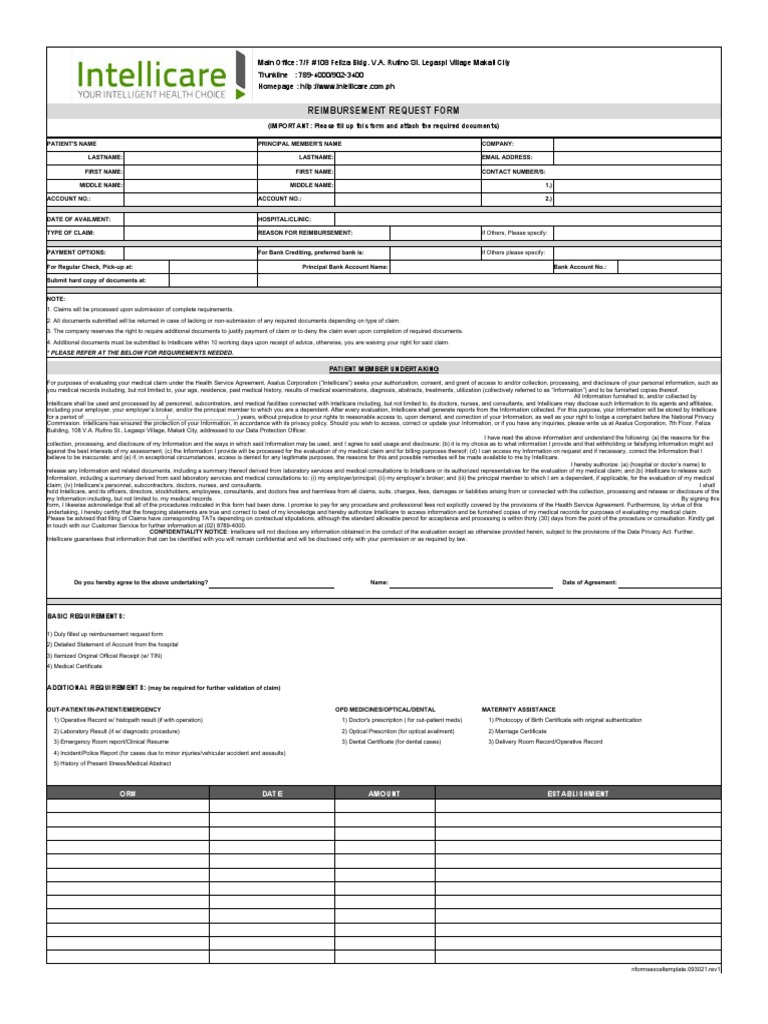 Intellicare Reimbursement Form 10.27.2022 | PDF | Medical Record | Privacy