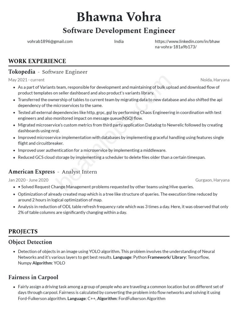 Vohra Bhawna Resume Download Free Pdf Databases Computer Programming