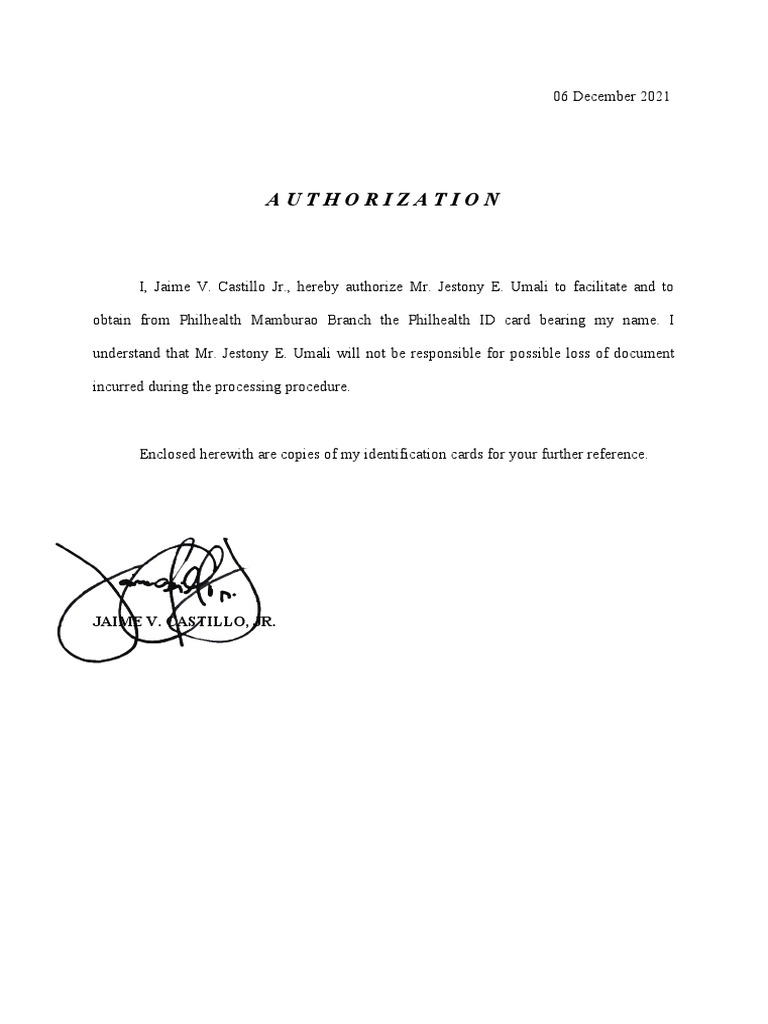 Auth Letter To Claim Gsis Temporary Id Card | PDF