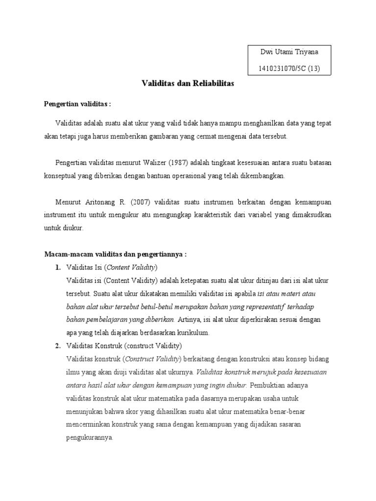 Validitas Dan Reliabilitas | PDF