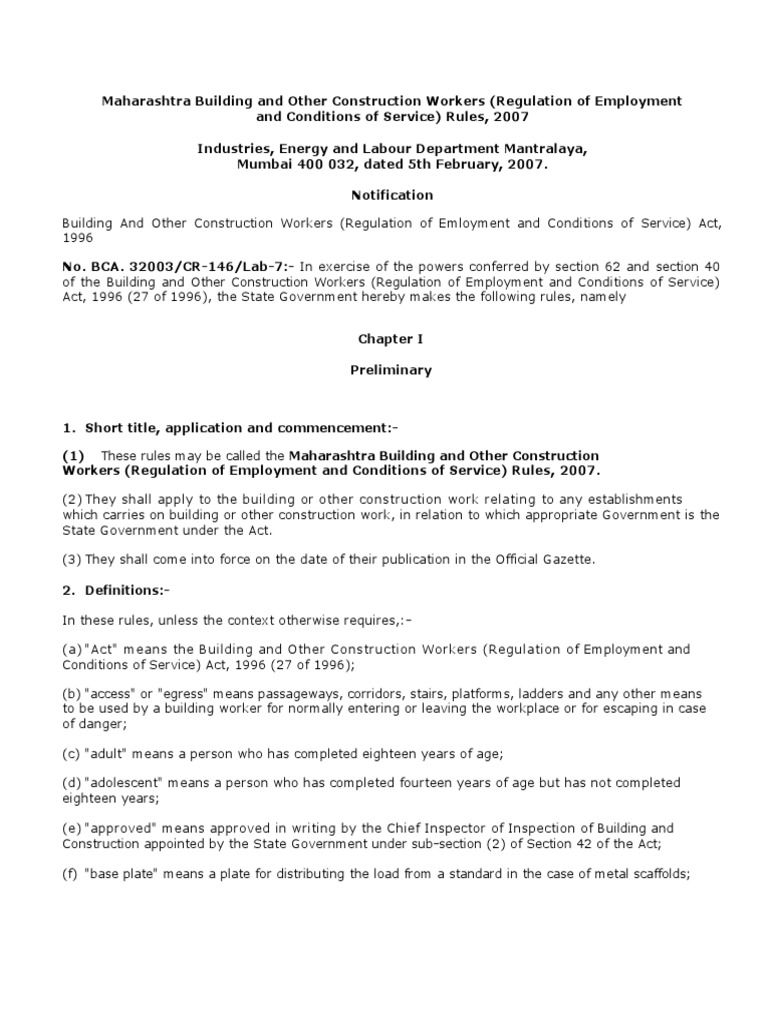 Building and Other Construction Workers Rules 2007 | Download Free PDF ...