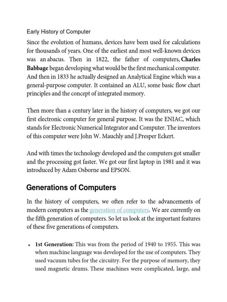 Early History of Computer | PDF | Computer Engineering | Information And Communications Technology