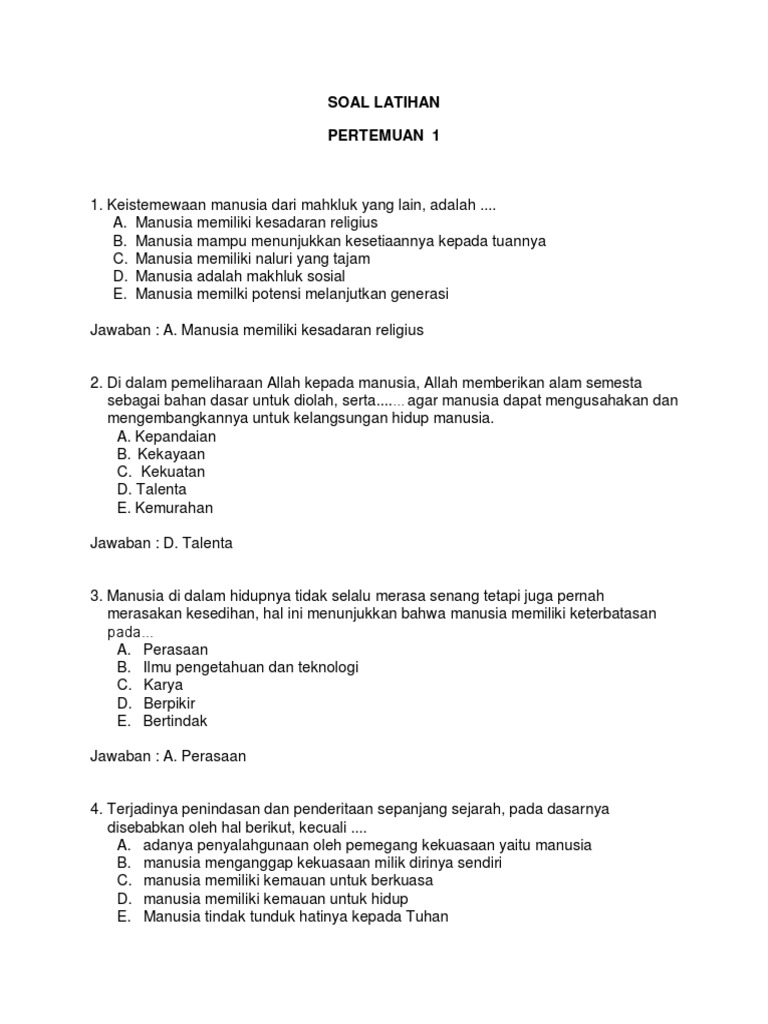 Soal Latihan Pertemuan 1 Agama Kristen | PDF