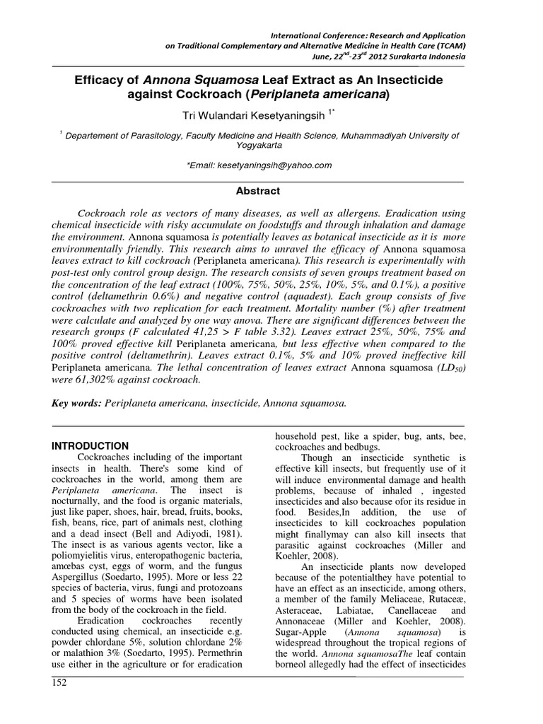 26 - Efficacy of Annona Squamosa Leaf Extract | PDF | Insecticide | Insects