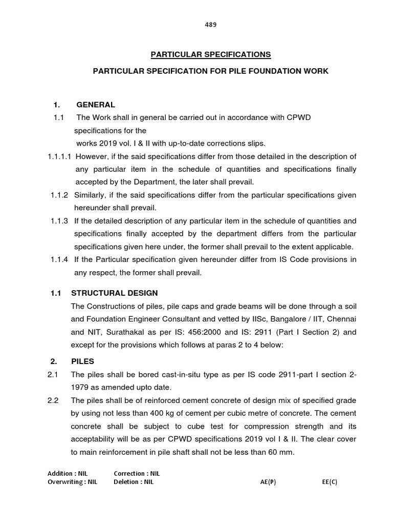 Pile Work Specification | PDF | Deep Foundation | Concrete