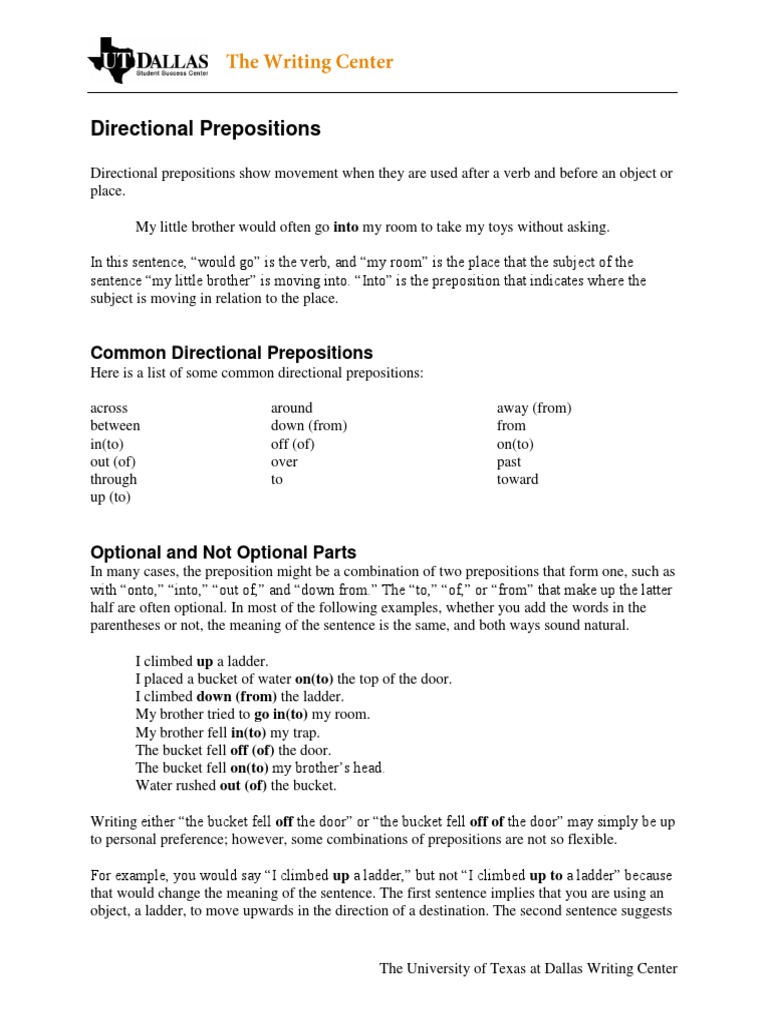 Understanding Directional Prepositions | PDF | Preposition And ...