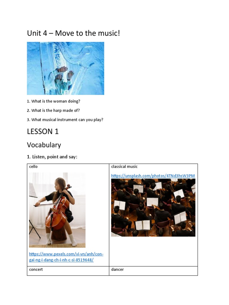 A1+ - Unit 4 - Lesson 1 (Reviewed) | PDF | Musical Instruments | Orchestras