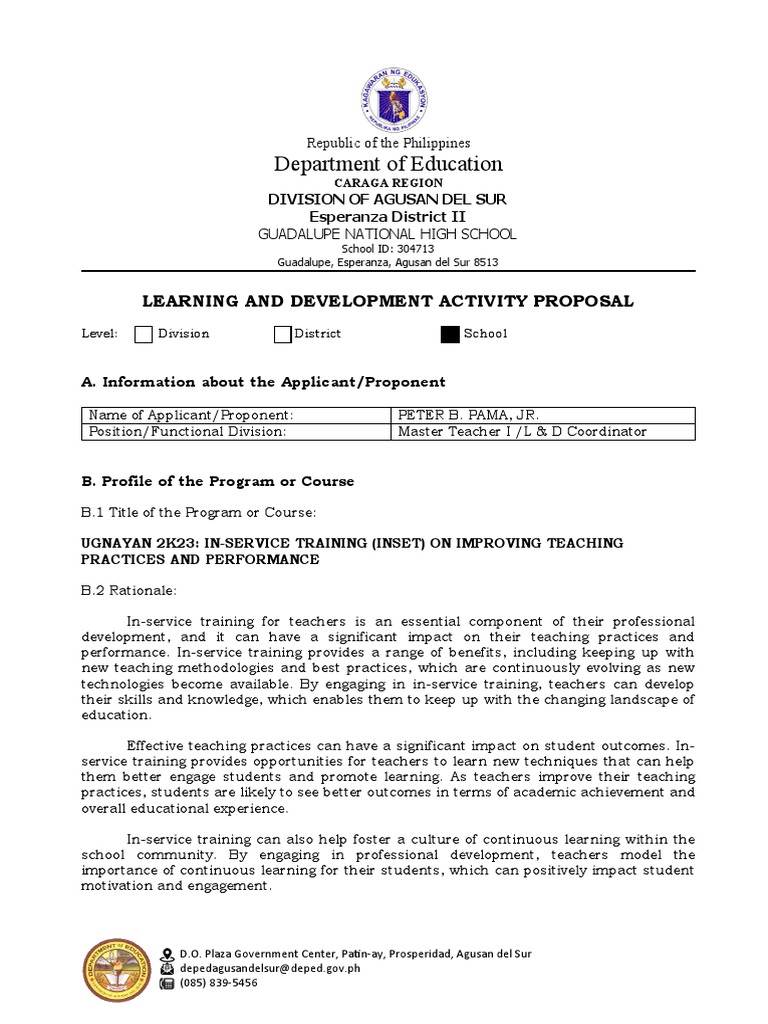 Guadalupe NHS - EsperanzaII - Midyear - INSET | PDF | Teachers | Learning