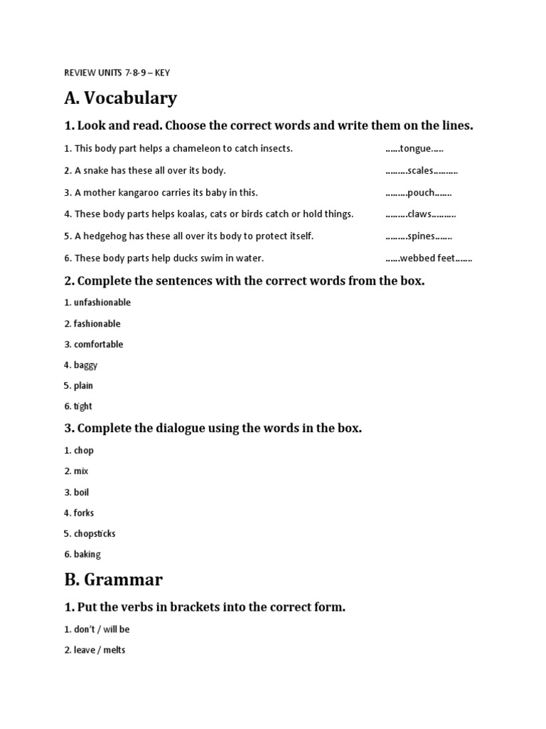 Review Units 7-8-9 - Key | PDF