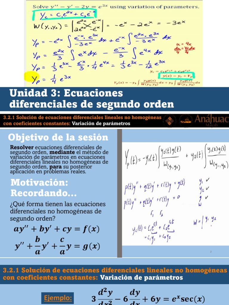 Clase 32 Método Variación de Parámetros | PDF | Ecuaciones | Ecuaciones ...