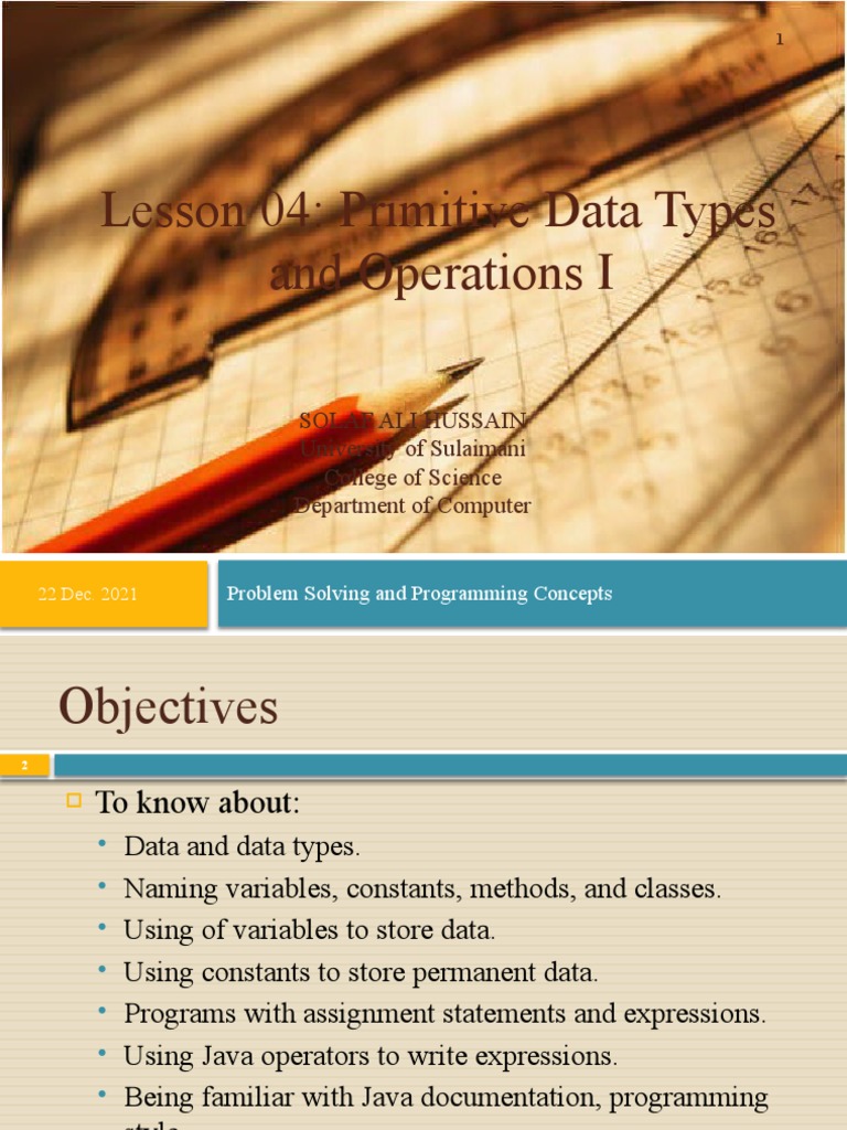 Lesson 04- Primitive Data Types I | PDF | Data Type | Variable ...
