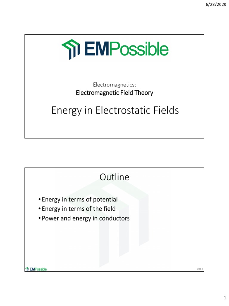 Lecture Energy in Electrostatic Fields | PDF | Electrical Resistivity ...