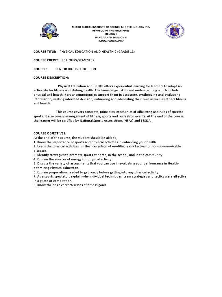 Pe Melcs Syllabus | PDF | Physical Education | Learning