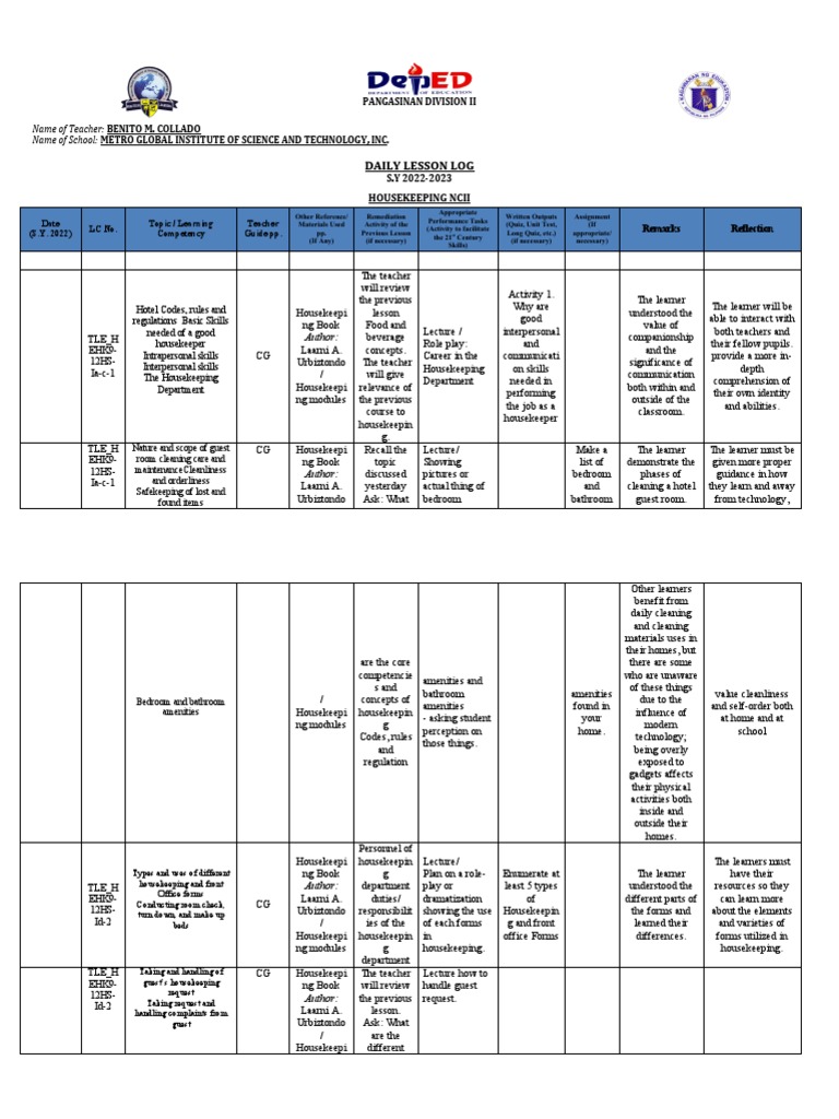 Housekeeping DLL | PDF | Housekeeping | Learning