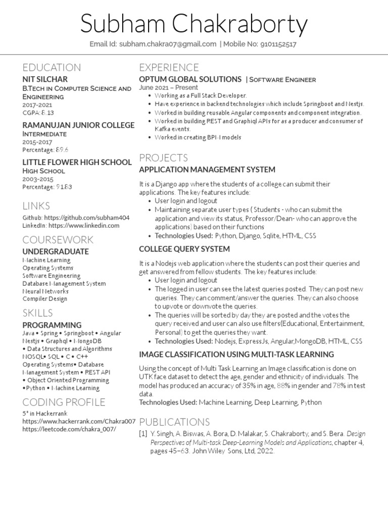 Subham Chakraborty Resume | PDF | Application Software | Computer Programming