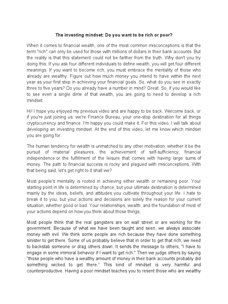 Script - Investing Mindset | PDF | Money | Mindset