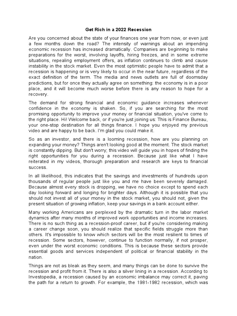 Script - Opportunities in A Recession | PDF | Great Recession | Recession