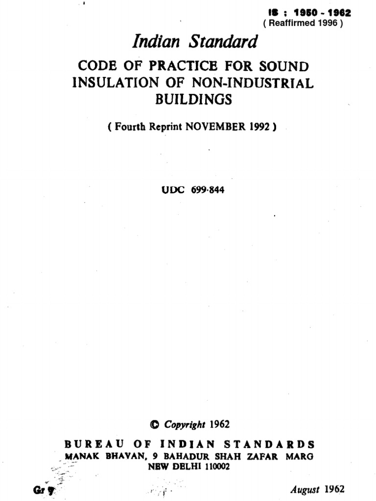 Indian Standard: Code of Practice For Sound I Insulation of Non ...