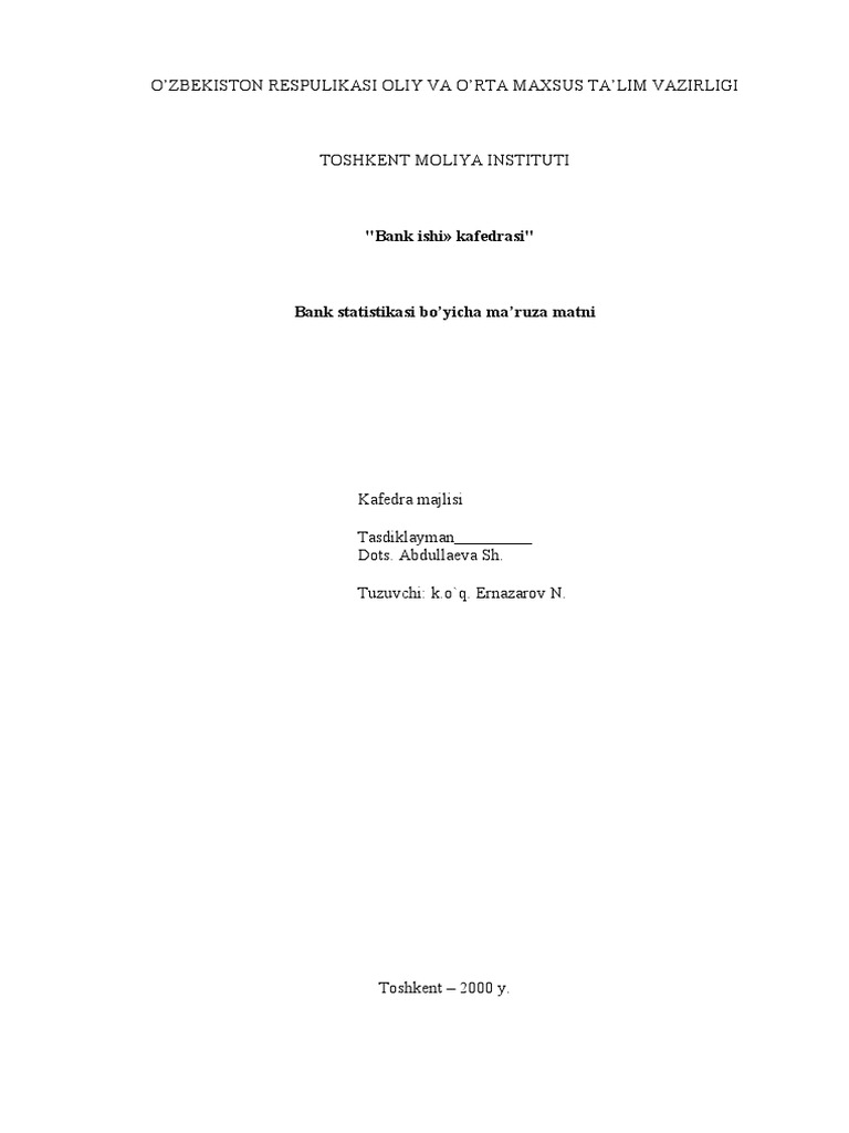 Bank Statistikasi | PDF