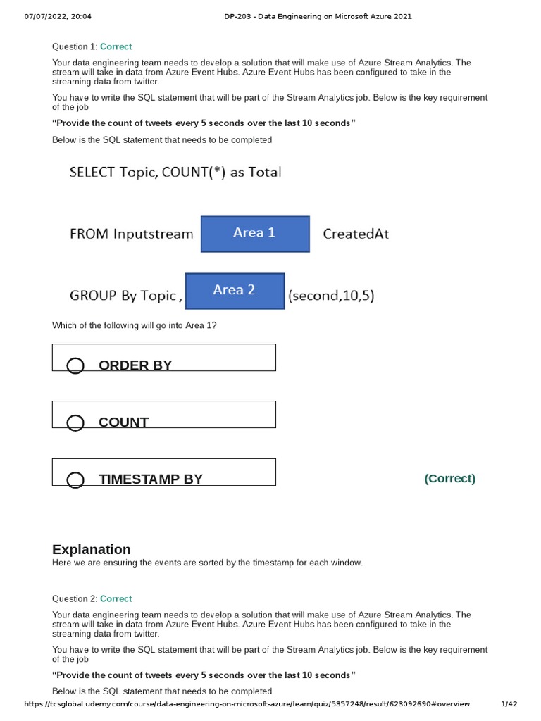 Azure Data Engineering Quiz | PDF | Microsoft Azure | Microsoft Sql Server