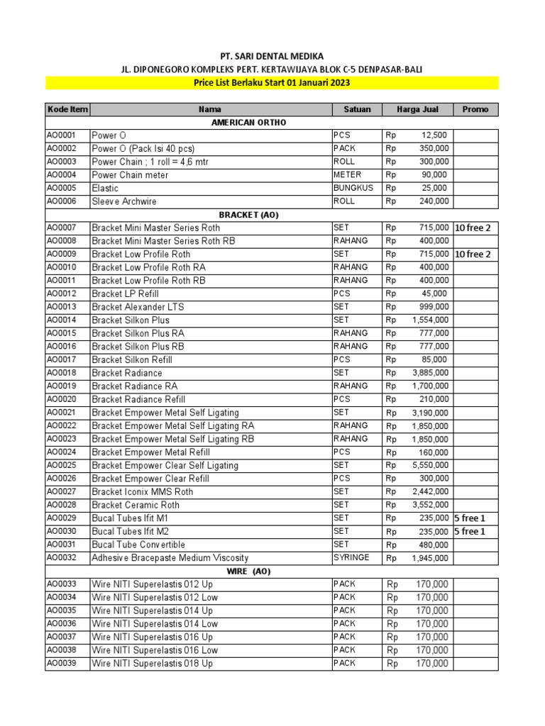 RE-Price List 2023 PT. Sari Dental Medika | PDF | Equipment ...