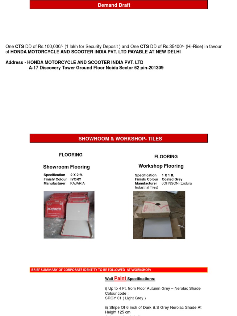 Workshop and Showroom Specifications | PDF