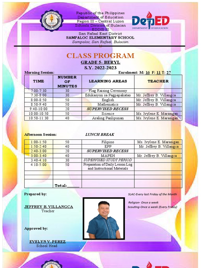 Grade 5 Class Schedule | PDF | Behavior Modification | Learning