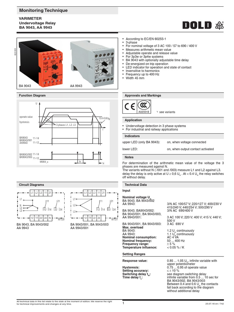 Dold Siemens Voltage Relay | PDF | Alternating Current | Relay
