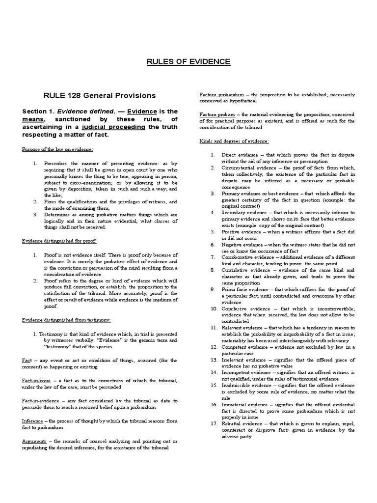 Evidence Review From Riano PDF Free | PDF | Evidence (Law) | Evidence