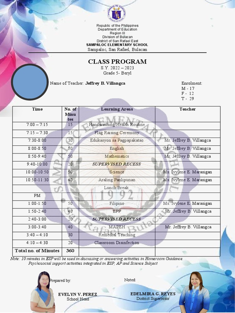Class-Program-GRADE 5 - BERYL-2022 | PDF | Educational Institutions ...