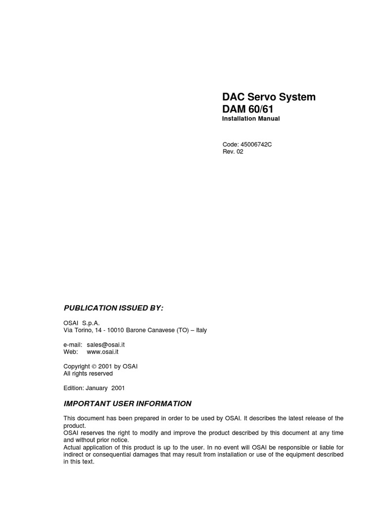 DAC Servo System DAM 60/61: Publication Issued by | PDF | Electric Motor | Electromagnetic ...