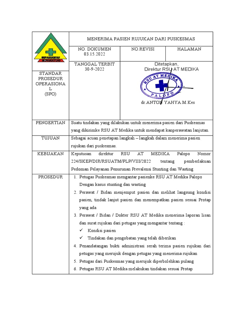 Sop Menerima Pasien Rujukan | PDF