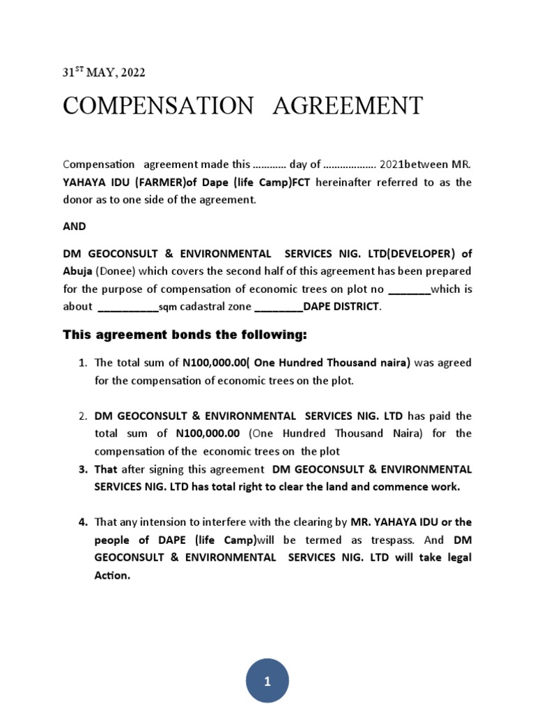 Compensation Agreement Nbora | PDF