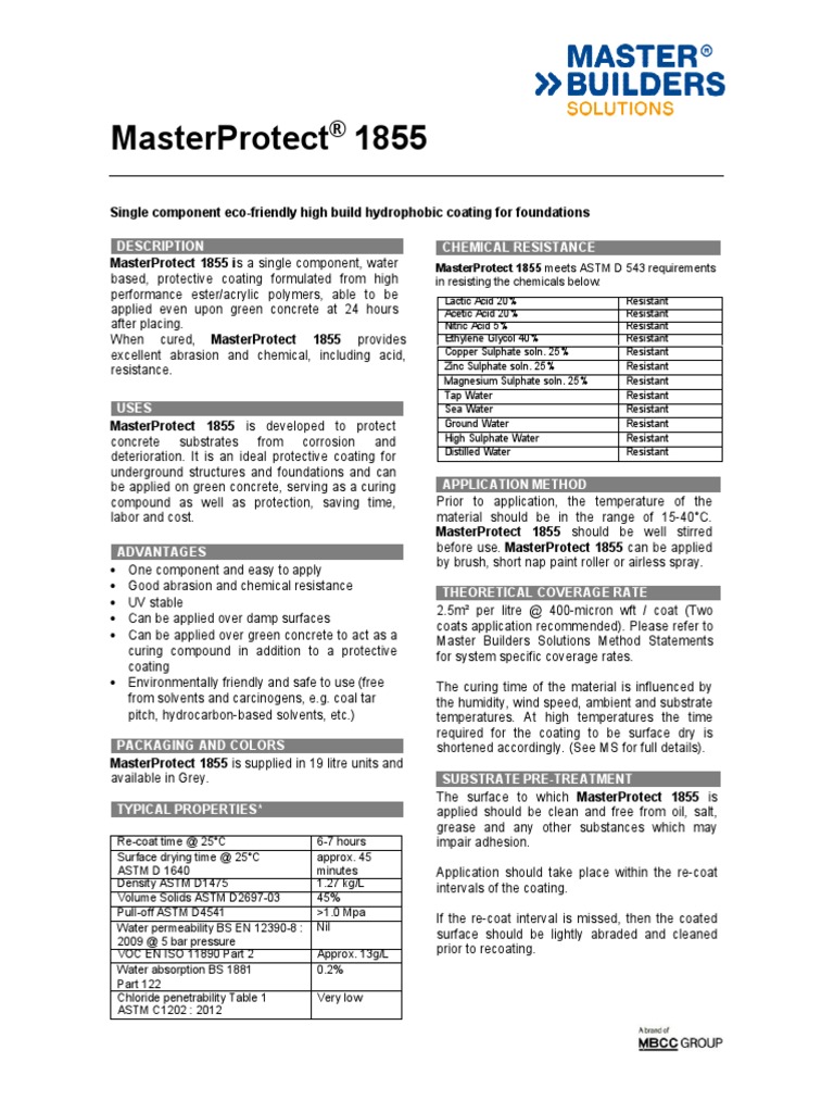 Masterprotect 1855 Tds | PDF | Concrete | Water