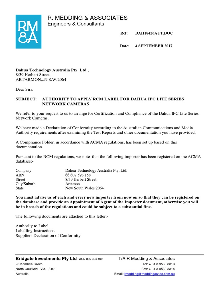 12 RCM Certificate IP Camera DH-IPC-HFW2421RP-VFS | PDF | Privacy ...