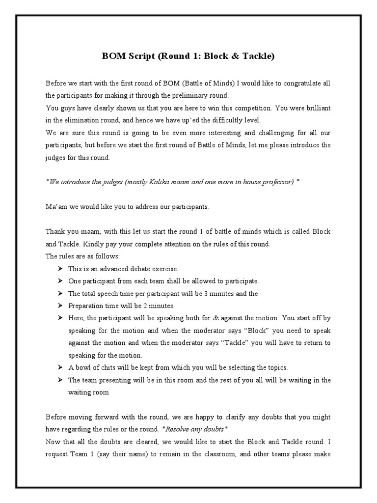 BOM Script (Block and Tackle) - SOLO | PDF