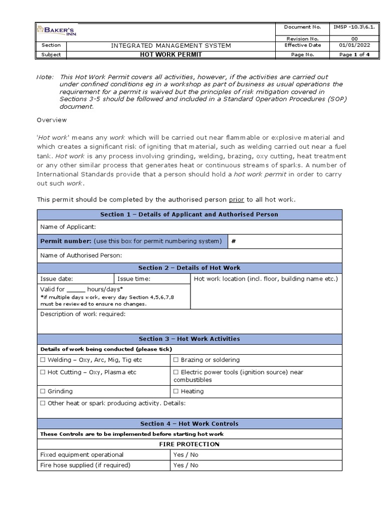 Hot Work Permit | Download Free PDF | Fires | Firefighting