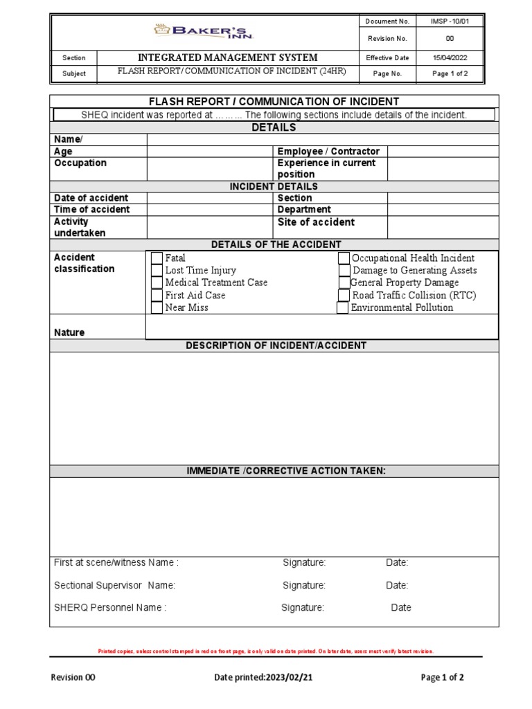 IMSP 10 - 01 Flash Report-Communication of Incident | PDF | Accidents | Safety