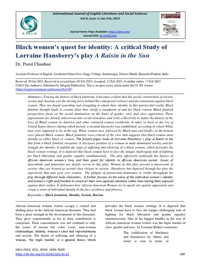 Black Women's Quest For Identity: A Critical Study of Lorraine ...