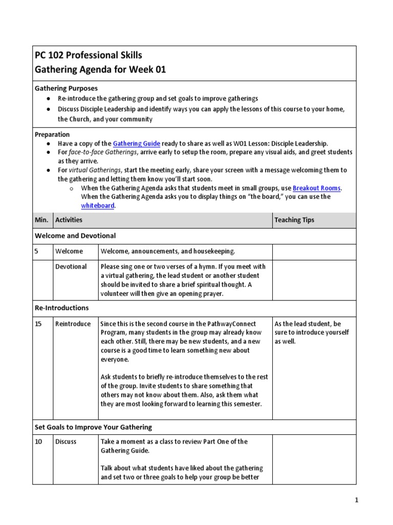 PC102-B W01 GatheringAgenda | PDF | Brainstorming | Leadership
